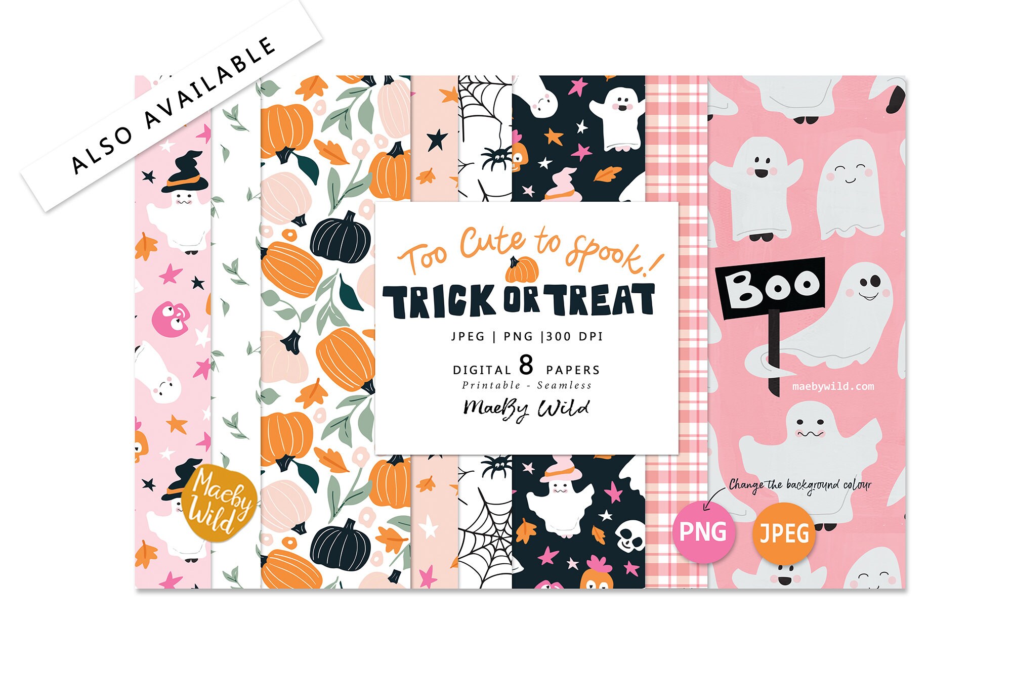 Cute Halloween Clipart, Pink Orange Pumpkins, Flower Skulls, Hand Drawn ...
