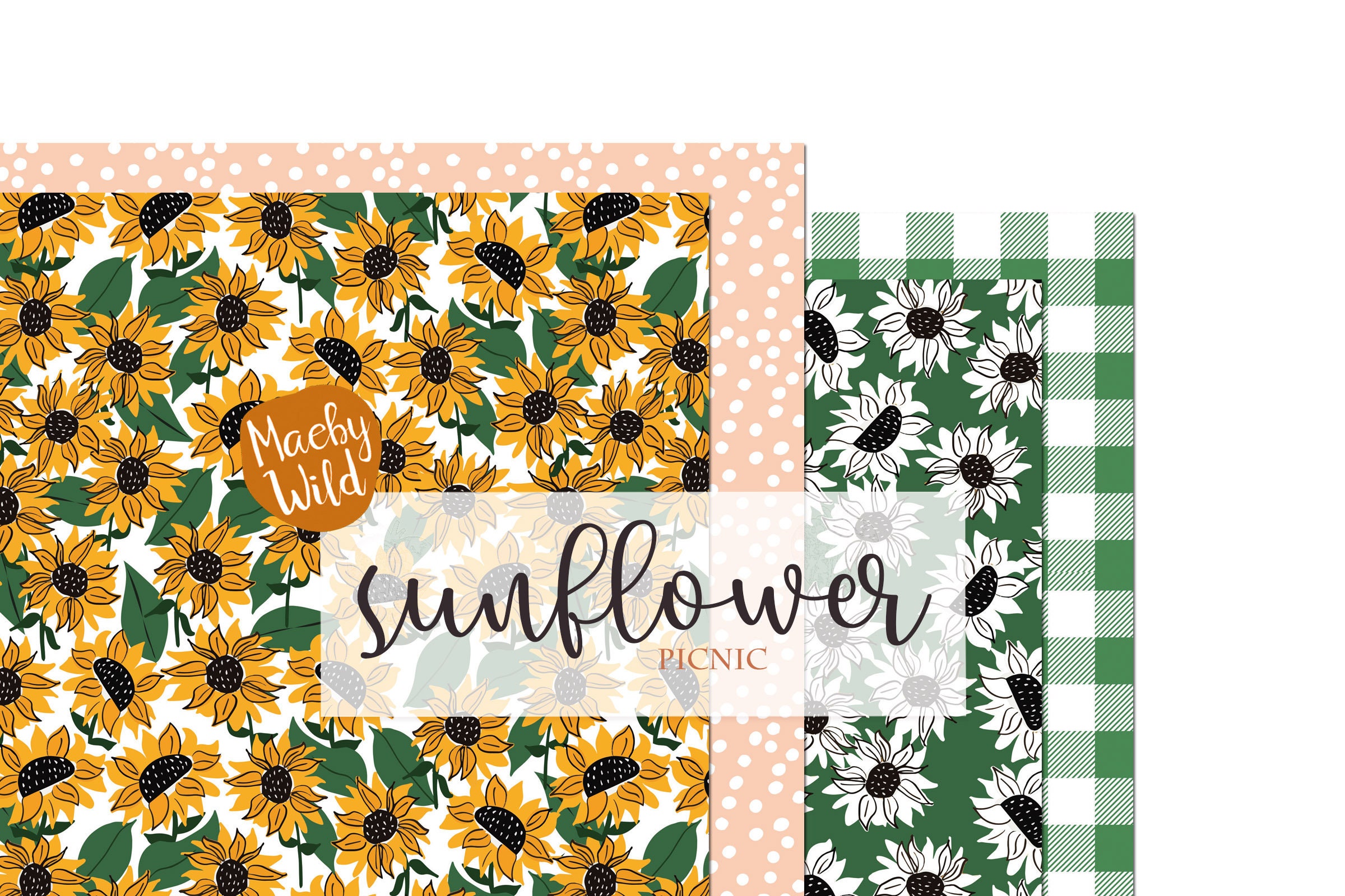 Sunflower Picnic Pattern digital Seamless Paper Retro - Etsy