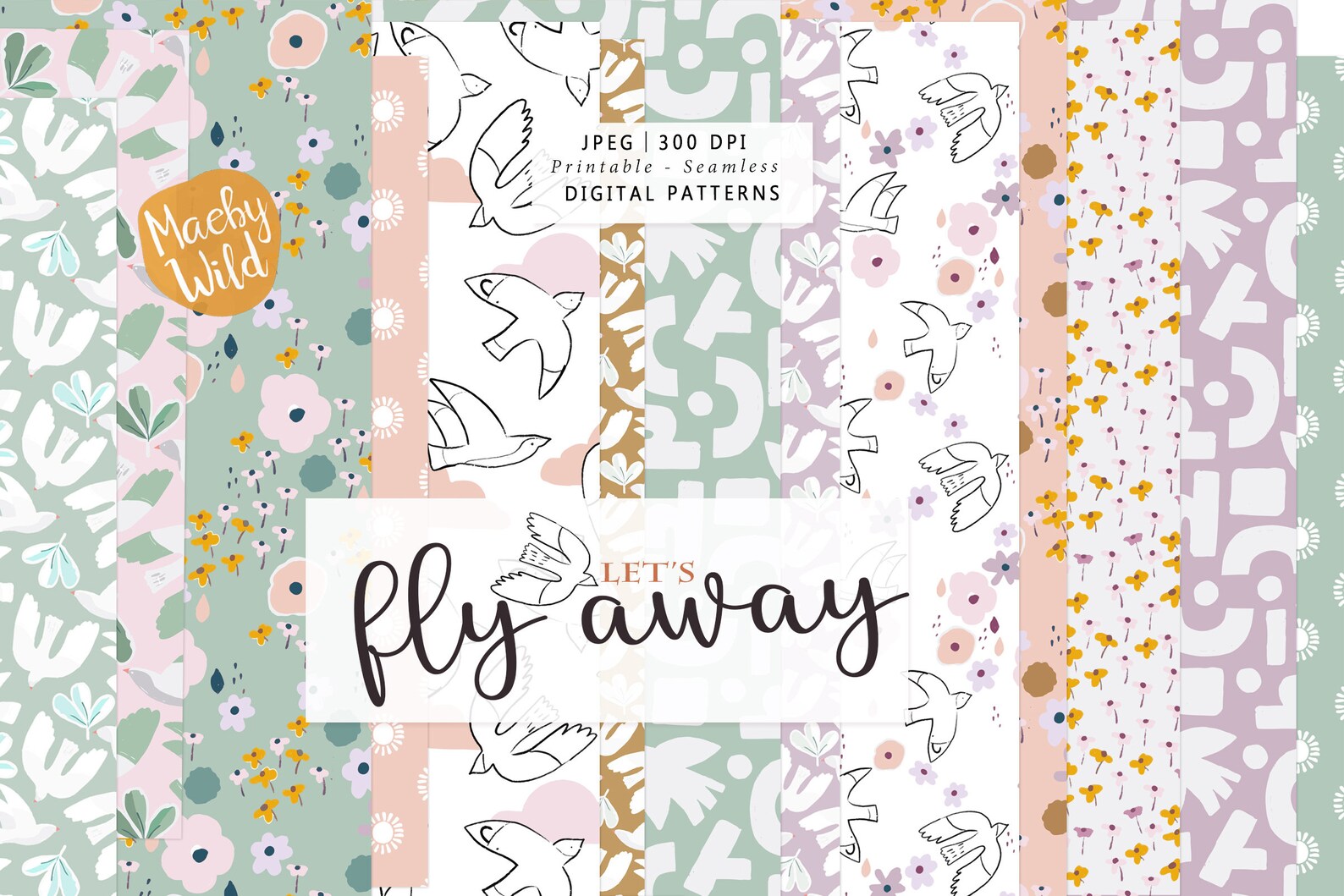 Boho Line Illustration Digital Seamless Pattern Paper - Bohemian Floral ...