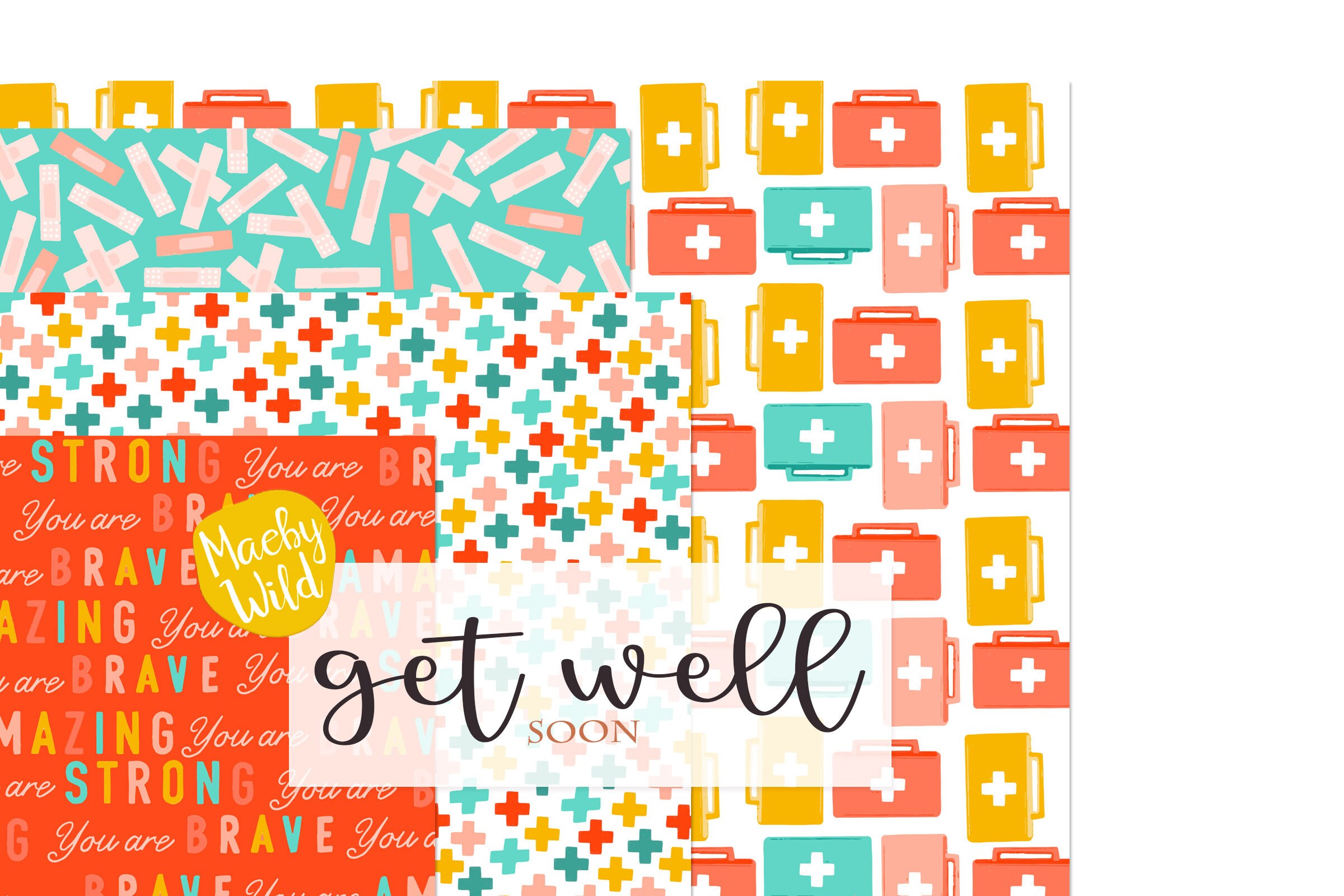 Get Well Soon Pattern -digital Seamless Paper - Medical Illustration ...
