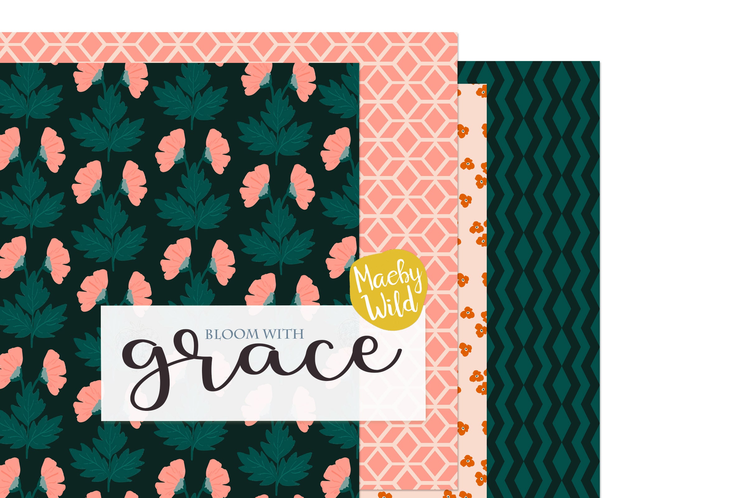 Bloom With Grace Digital Seamless Pattern Paper - Dark Floral Scrap ...