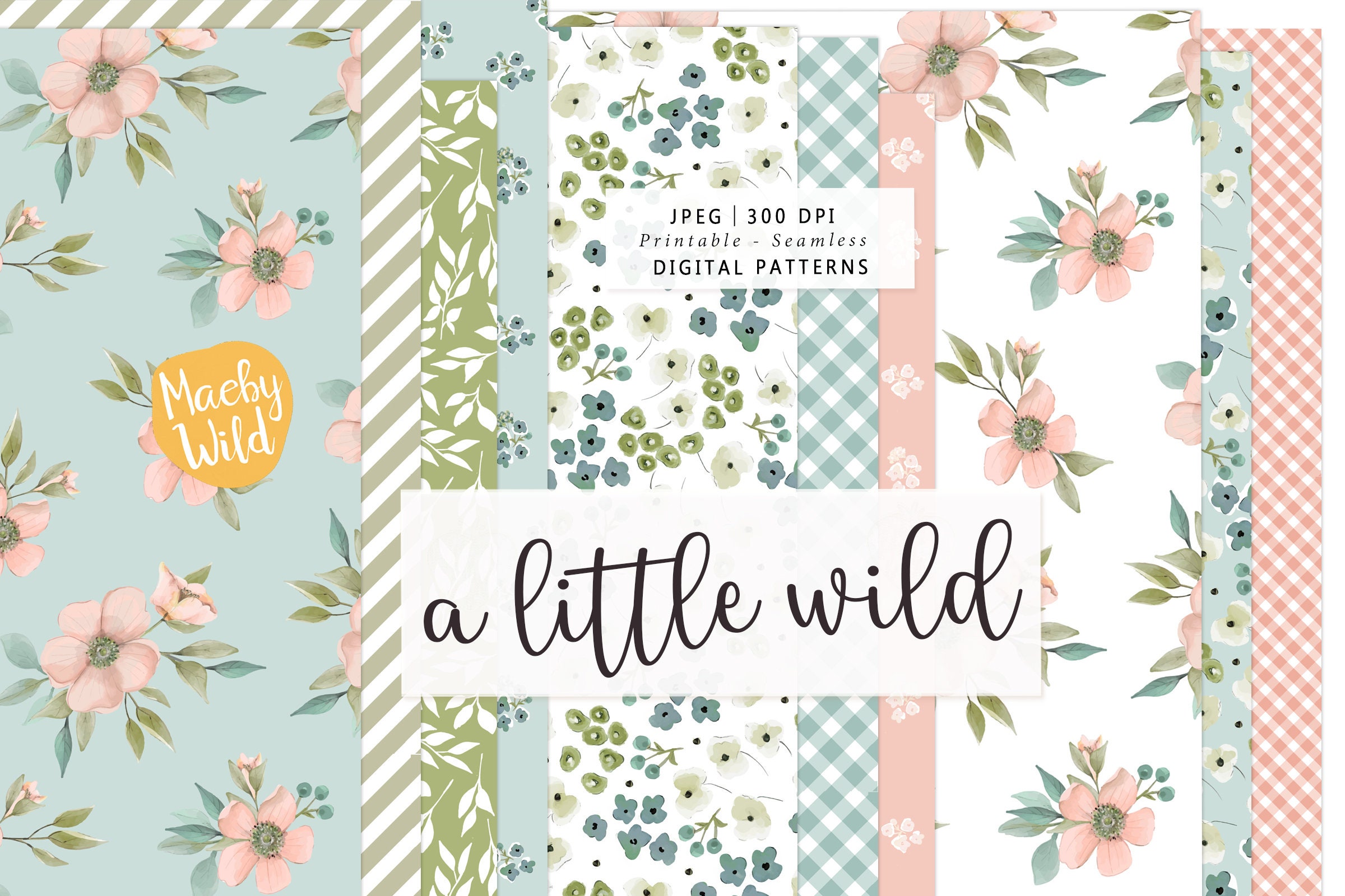 A Little Wild Watercolor Flower Patterns - Digital Seamless Paper ...
