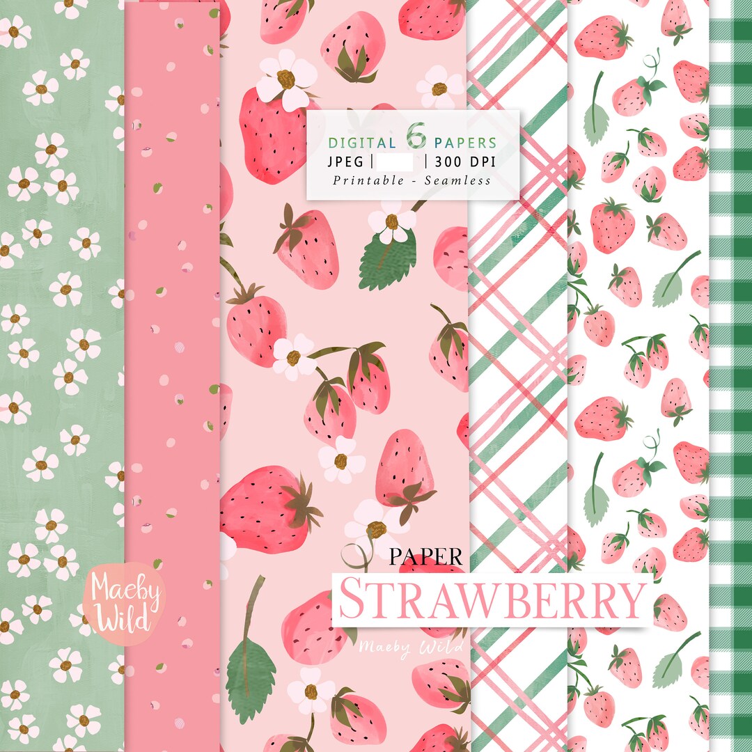 Watercolor Strawberry Seamless Pattern Paper - Watercolor Scrap Paper ...