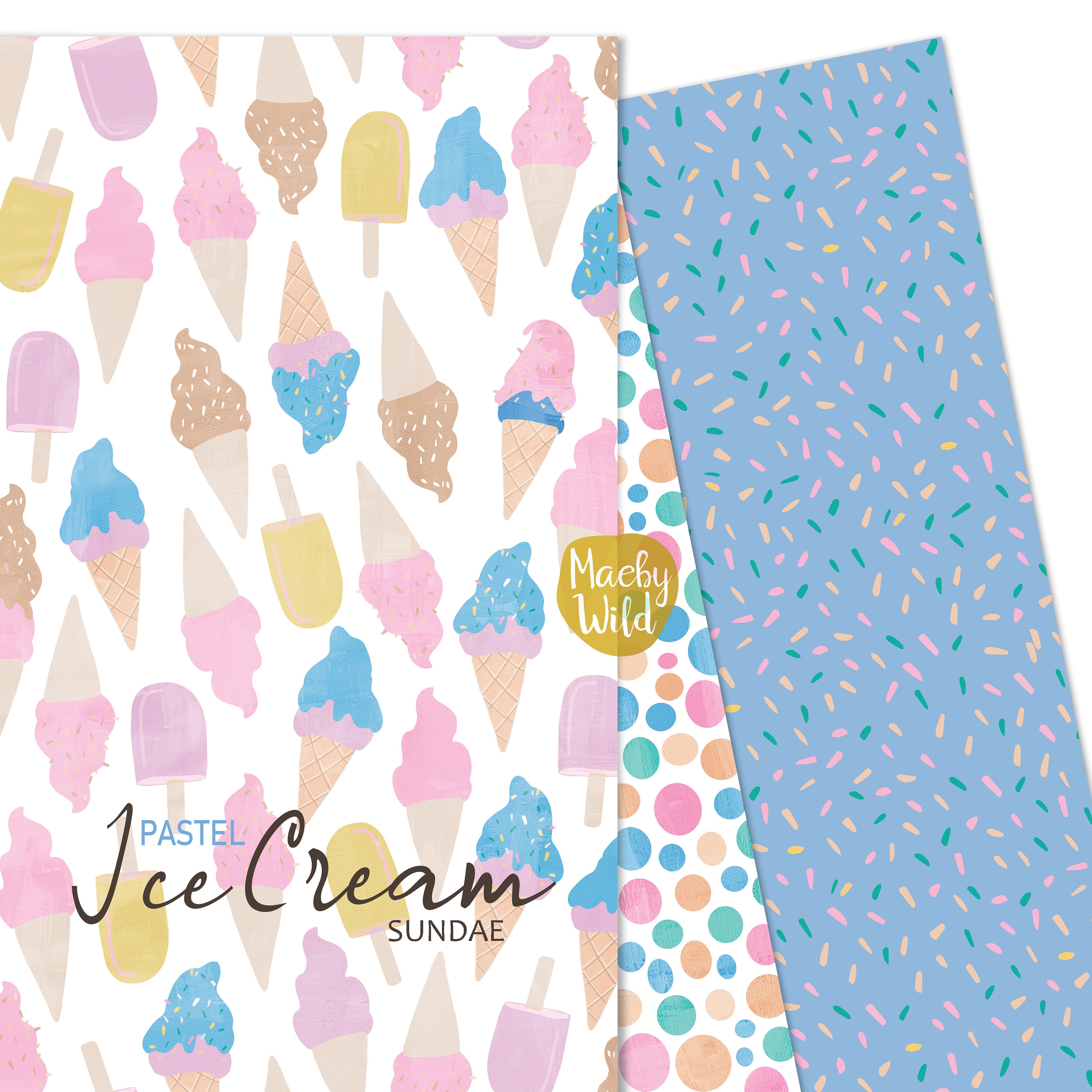 Watercolor Ice Cream Digital Seamless Pattern Paper - Lollipop Scrap ...