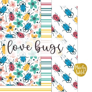 Love Bugs Insect & Garden Seamless Patterns. Ladybird and Beetles Kids ...