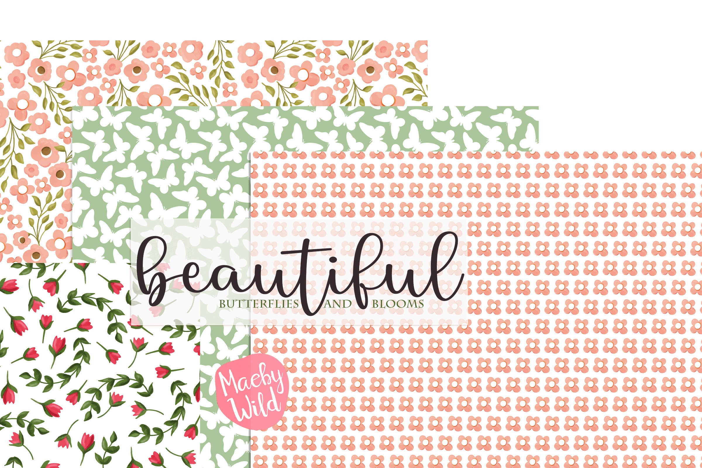 Butterfly and Flower Digital Seamless Pattern Paper - Flower Background ...