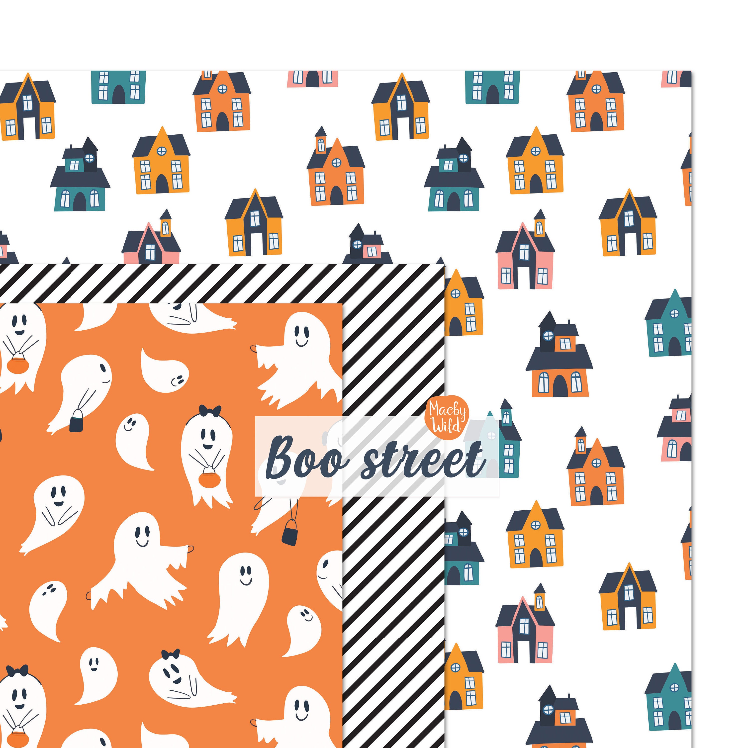 Boo Halloween Digital Seamless Paper Haunted Houses Ghosts - Etsy