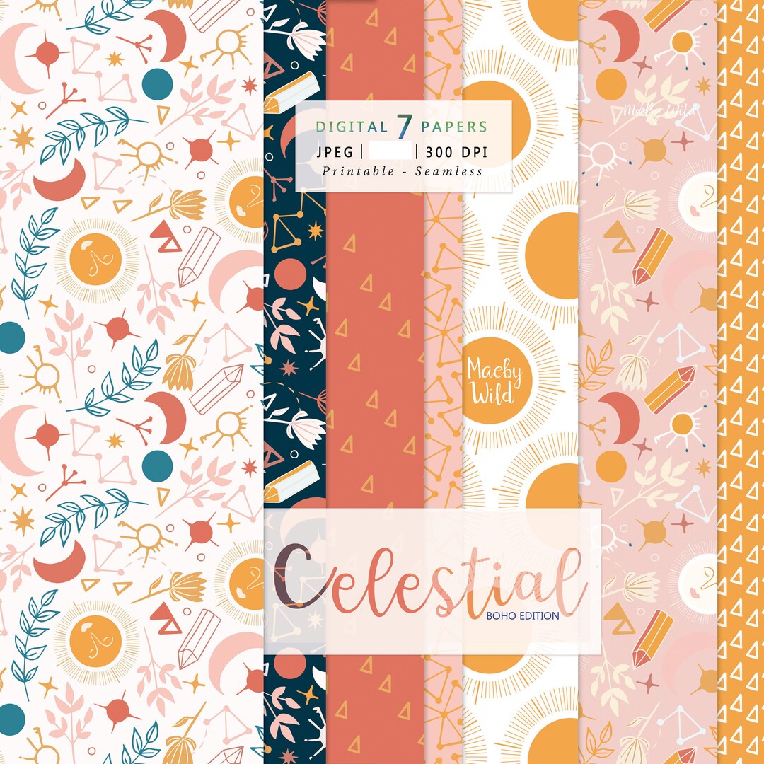 Celestial Digital Seamless Pattern Paper - Scrap Book Paper - Printable ...