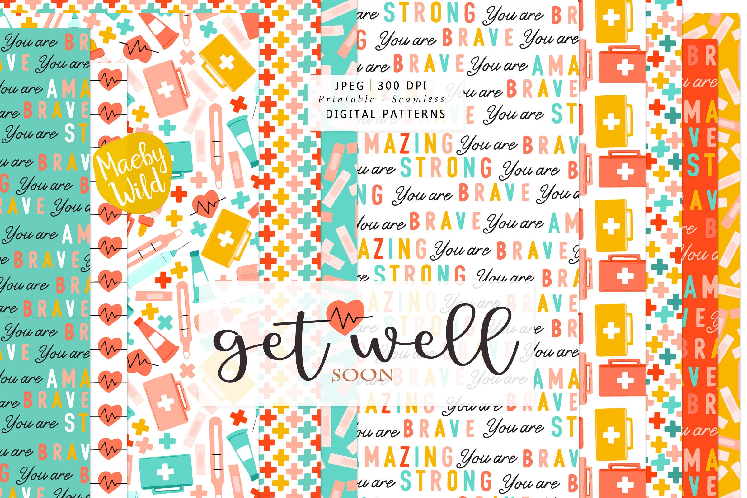 Get Well Soon Pattern -digital Seamless Paper - Medical Illustration ...