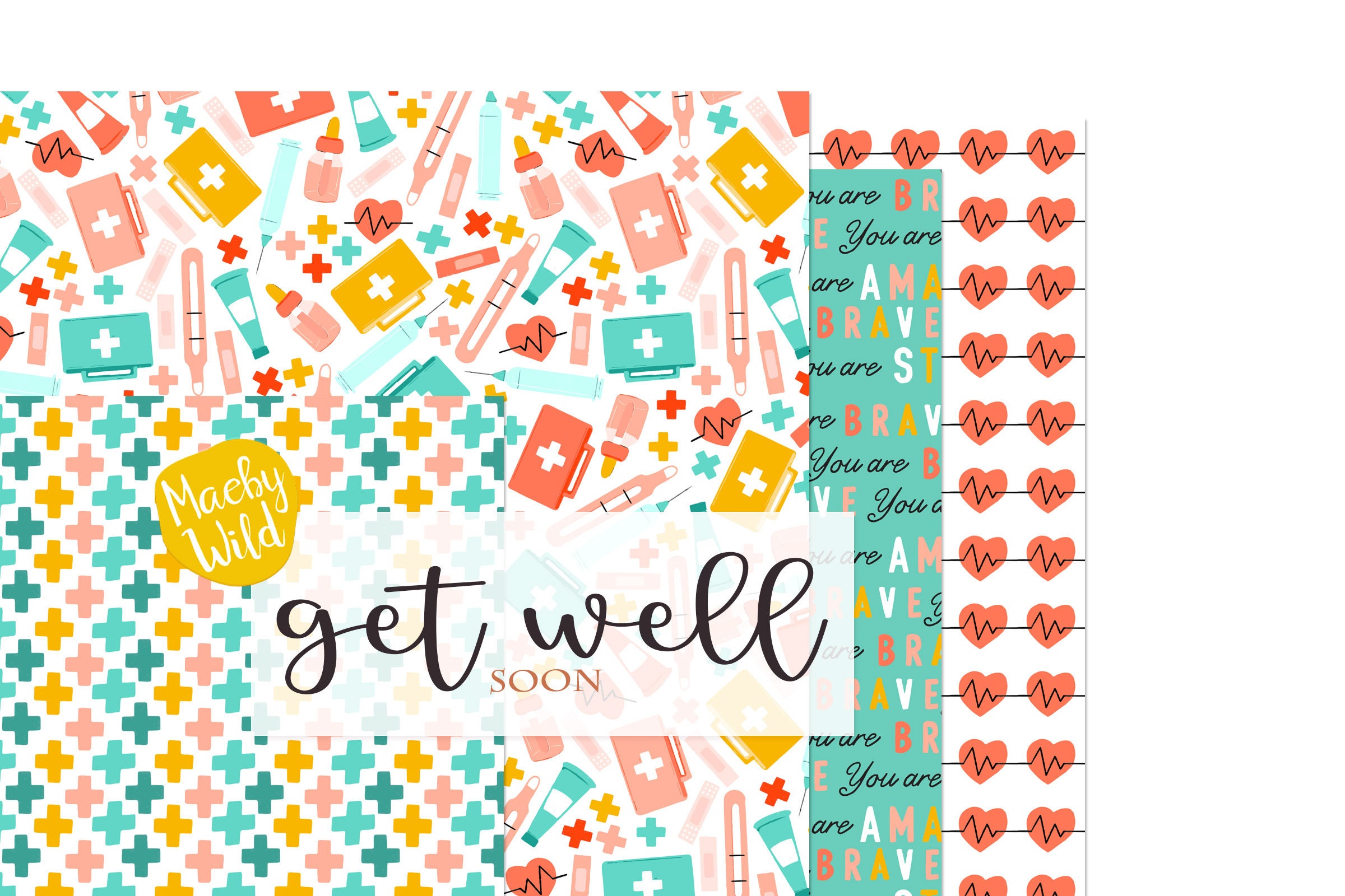 Get Well Soon Pattern -digital Seamless Paper - Medical Illustration ...