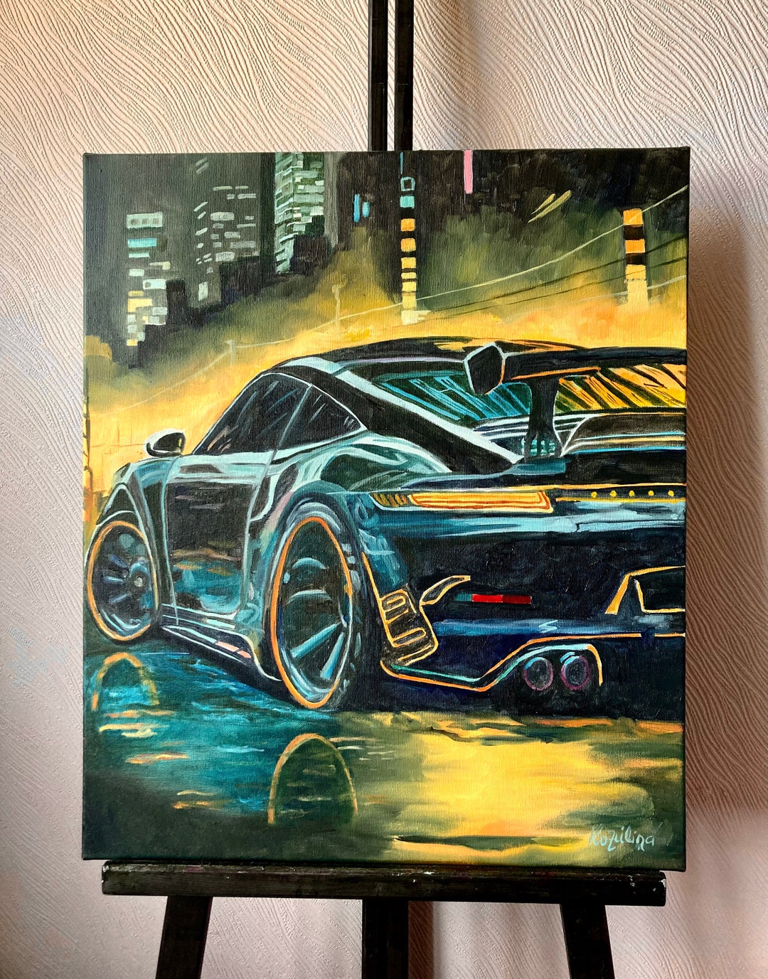 Porsche Painting 911 Turbo S, Oil, Luxury Sports Car Art, Black Race ...