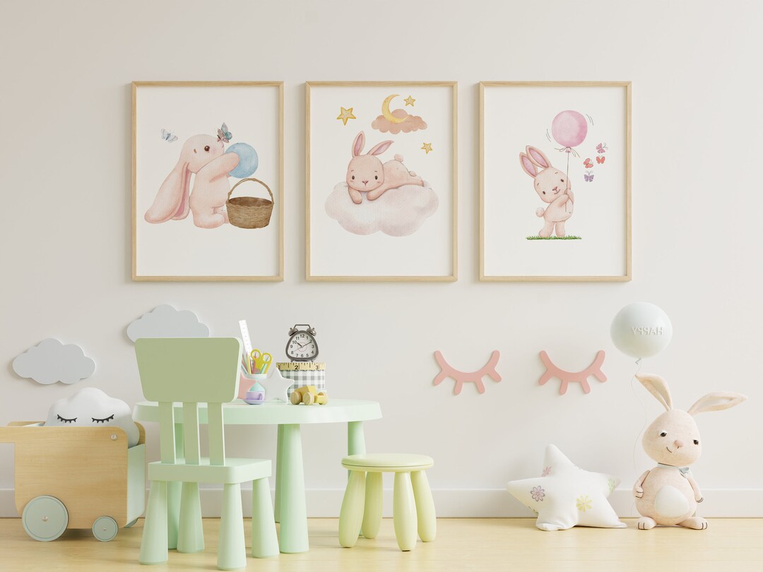 Cute Bunny Set of 3 Digital Print, Nursery Decor, Kidsroom, Poster ...