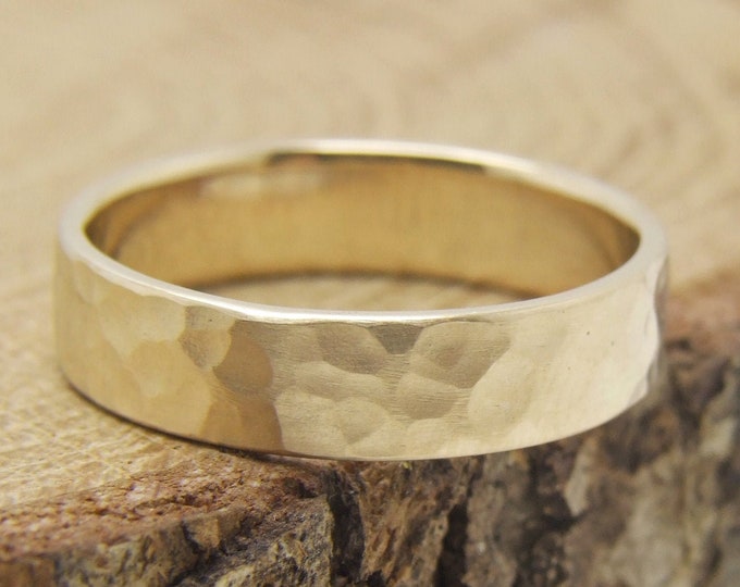 6mm Wide Solid Gold Hammered Wedding Band, Choose 10k, 14k, 18k, or 22k ...