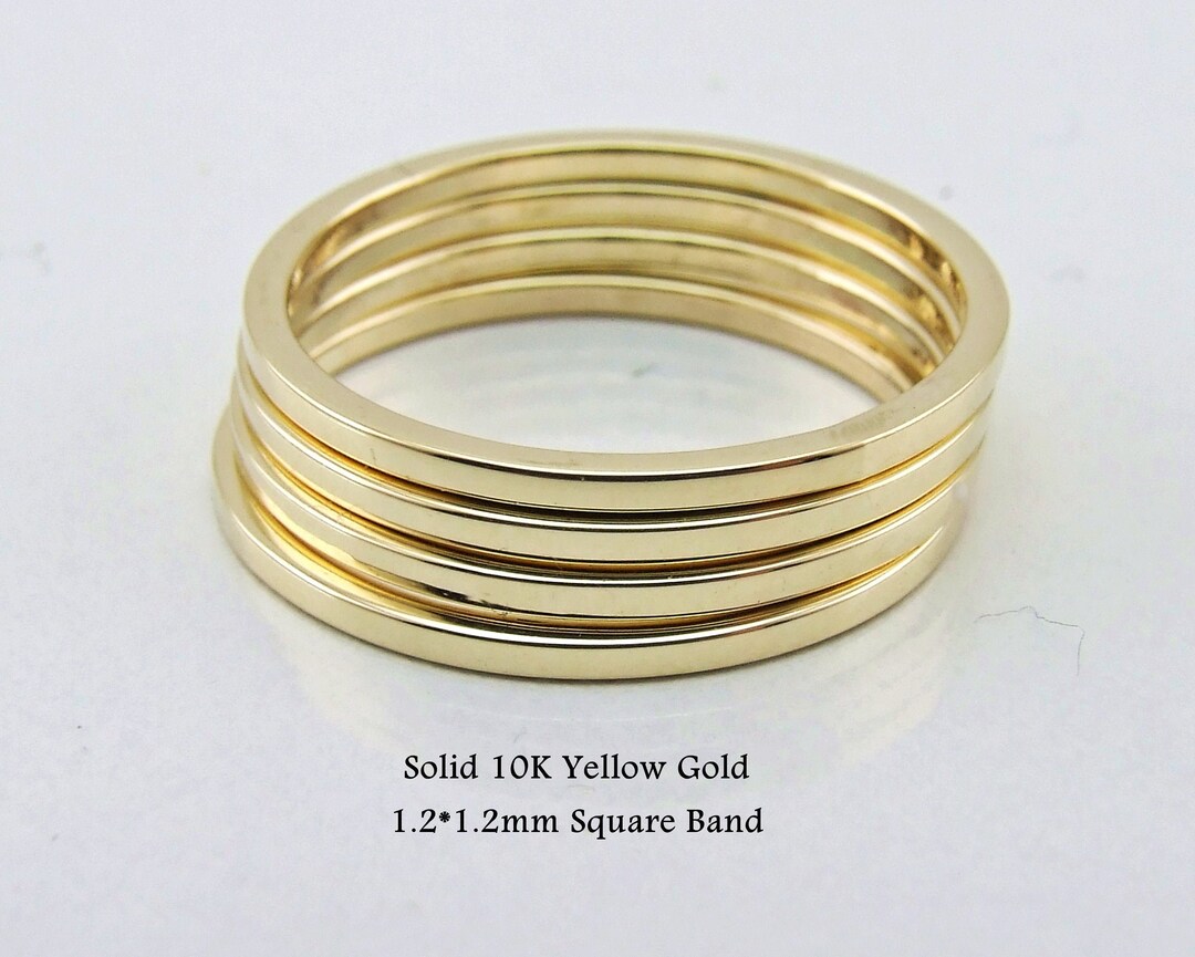 1.25mm Square Solid Yellow Gold 10K Wedding Band, Dainty Custom Made ...