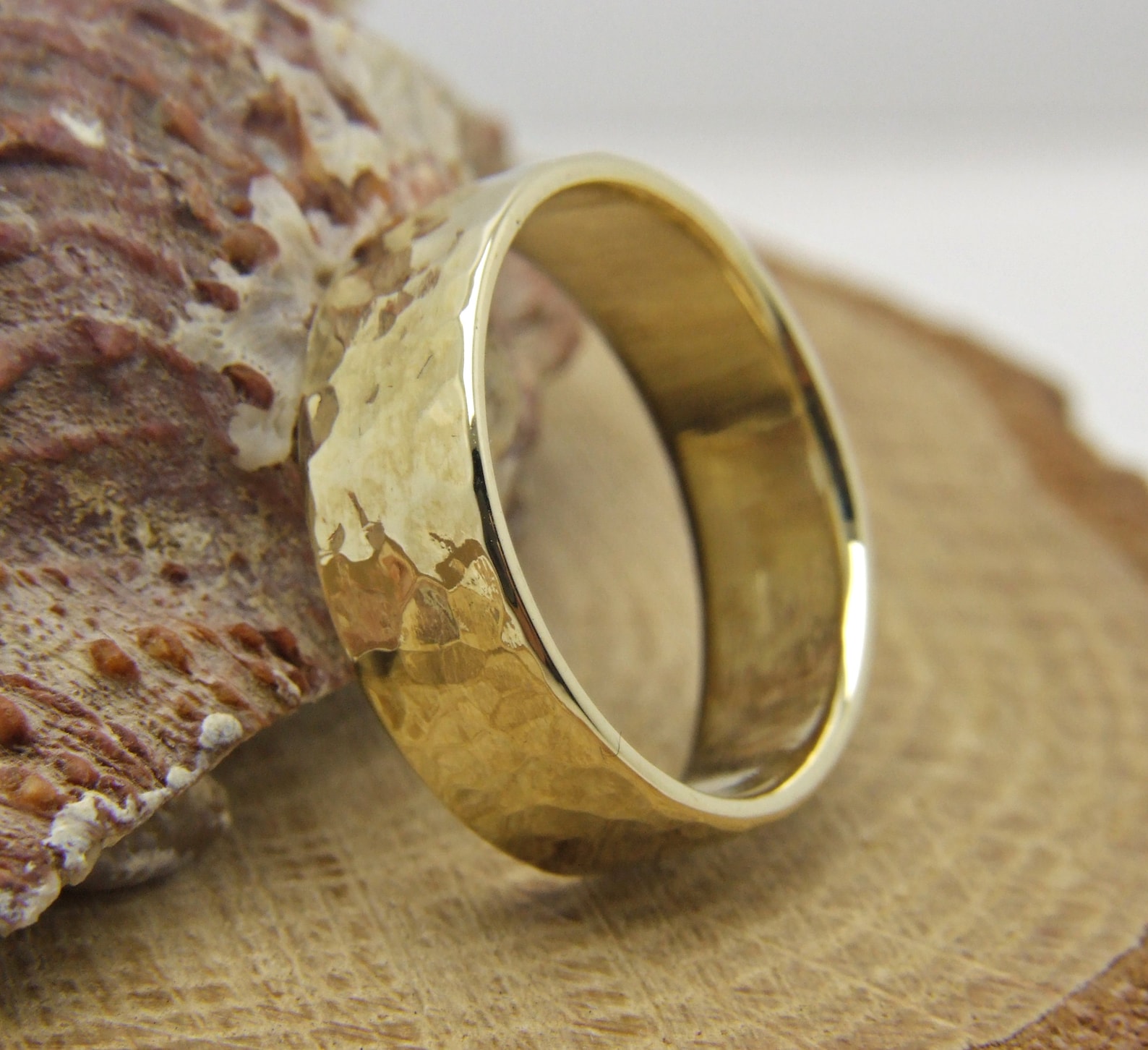 6mm,10k Solid Gold Yellow Gold ,1.3mm Thick,solid Gold Hammered Wedding ...