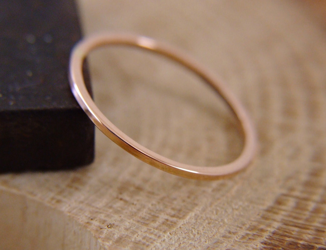 1mm Square Solid Rose Gold 14K Wedding Band, Dainty Custom Made 14K ...