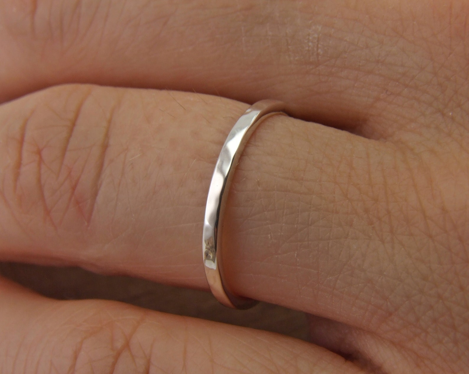 1.5mm Light Hammered Silver Stack Band Silver Thin Stackable | Etsy