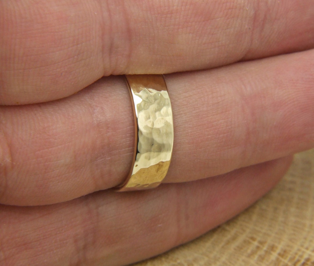 6mm,10k Solid Gold Yellow Gold ,1.3mm Thick,solid Gold Hammered Wedding ...
