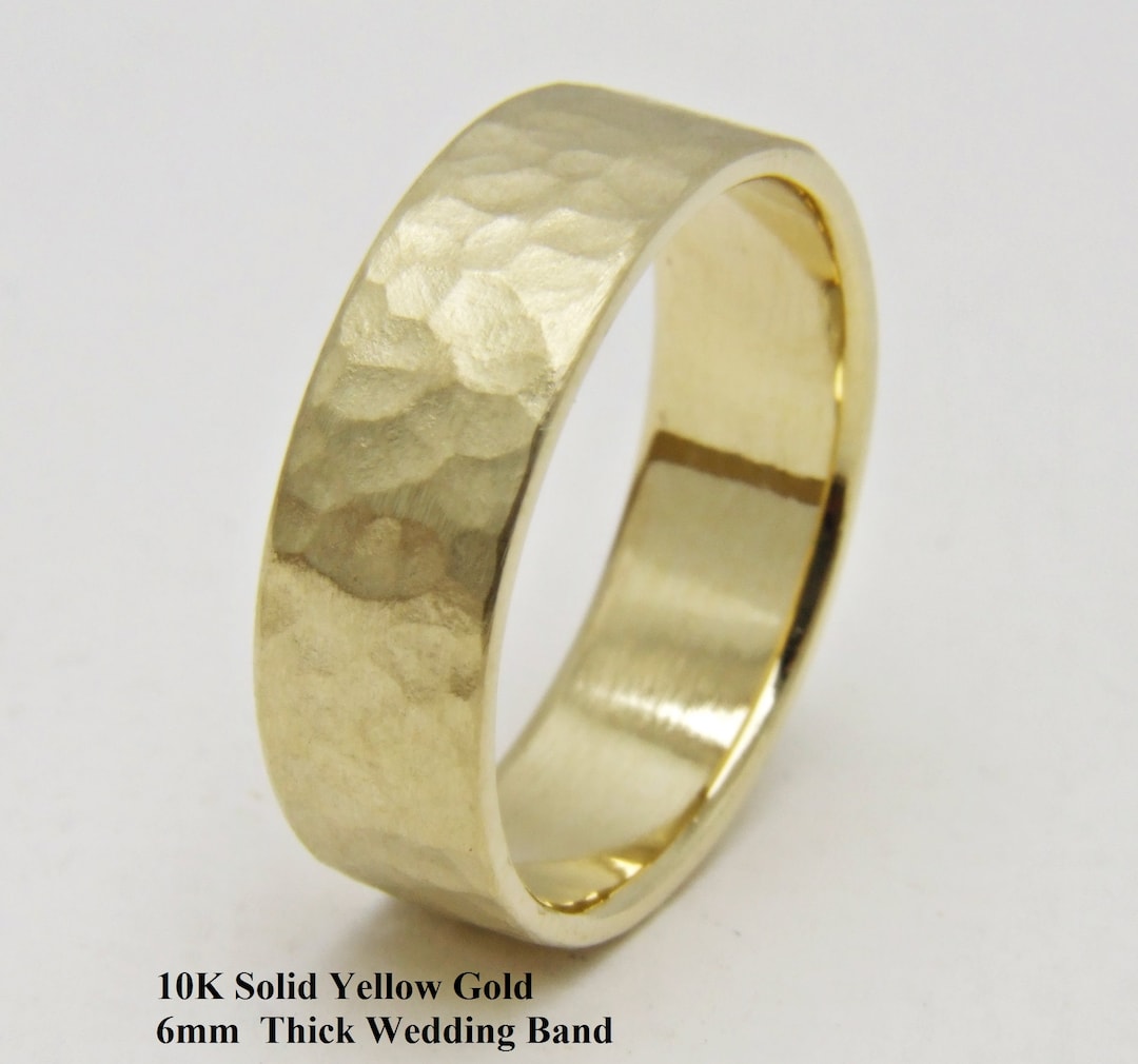 6mm,10k Solid Gold Yellow Gold ,1.3mm Thick,solid Gold Hammered Wedding ...