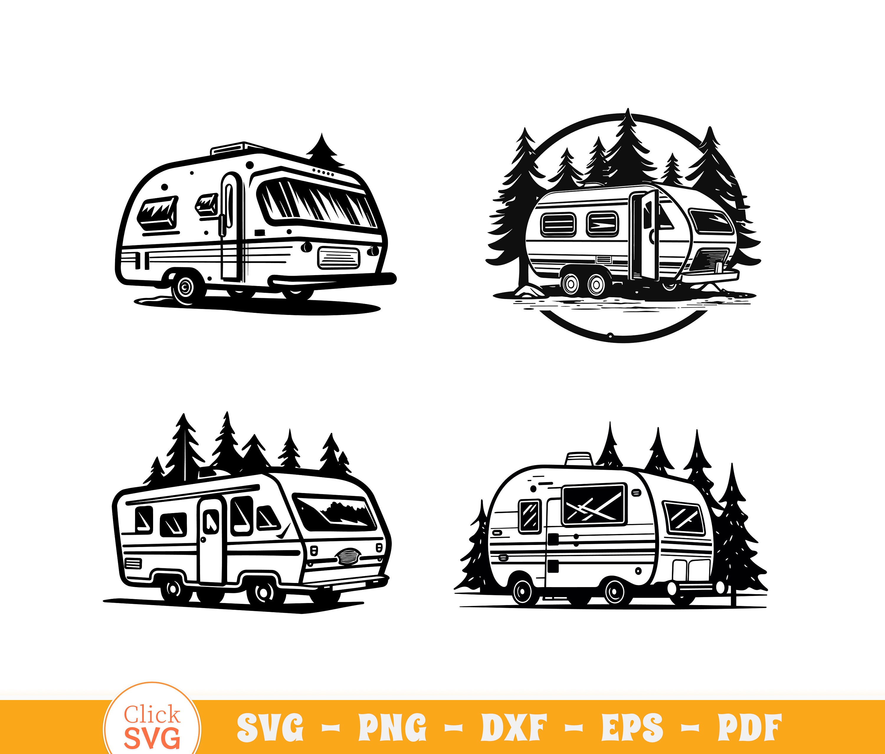 Outdoor Camping Caravan SVG Set, Camp Clipart, Forest Adventure Theme ...