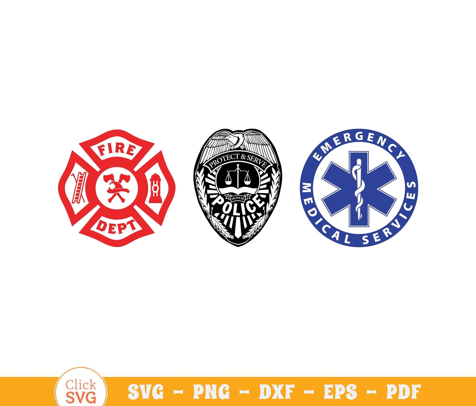 First Responder Emblem SVG Bundle, Firefighter, Police, EMT (digital ...