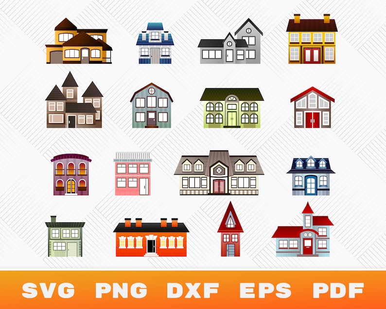 House Clipart, Home Clipart, Cottage Svg, Colorful Houses, Cabin ...