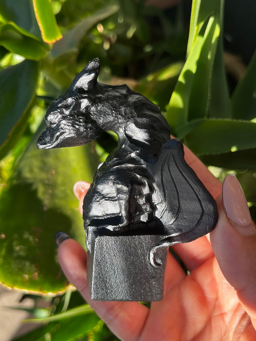 Obsidian Dragon Figurine • Gargoyle • Matte Finish • Black Obsidian ...