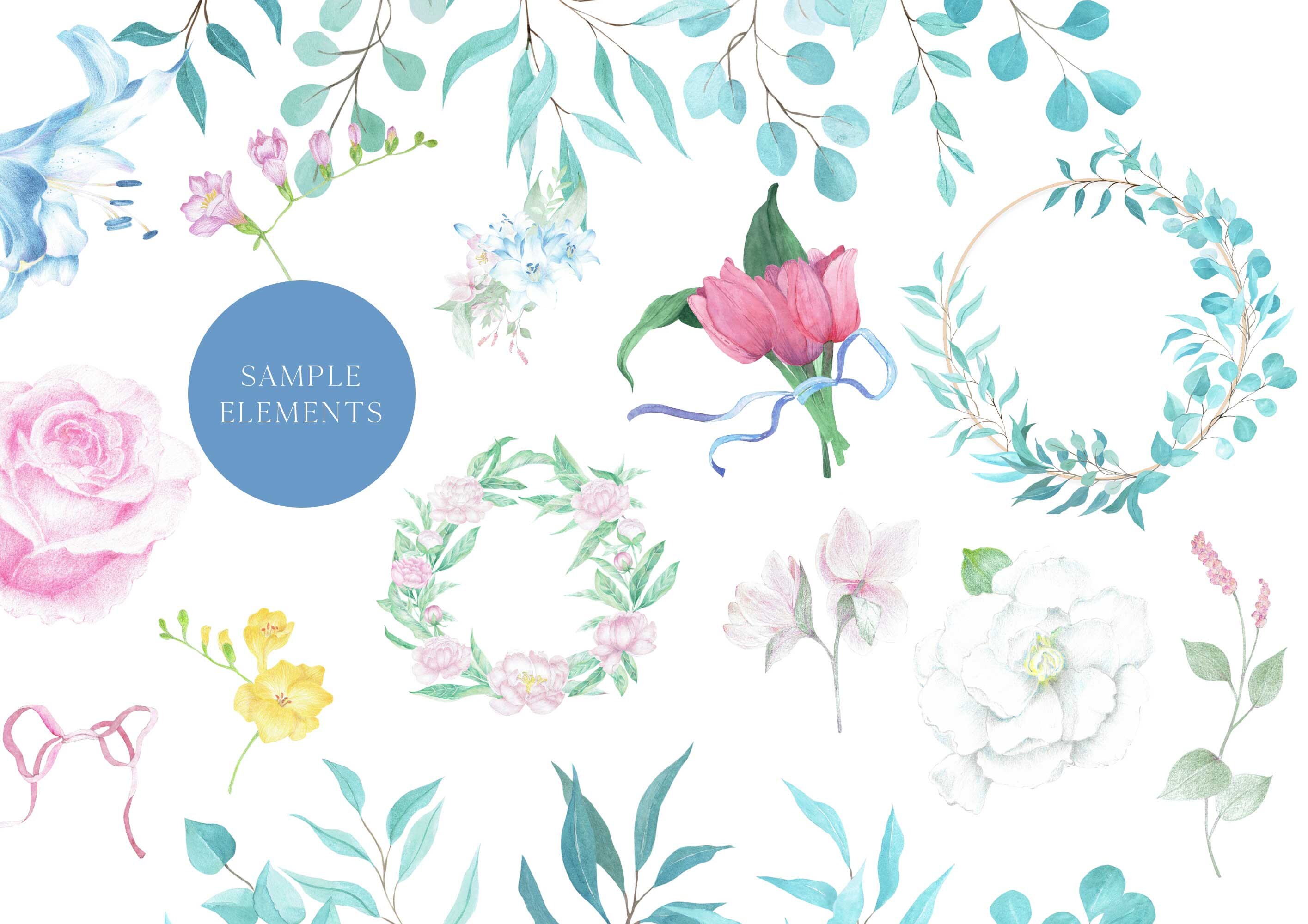 Watercolor Bundle Digital Clipart Flowers Bundle Frame - Etsy