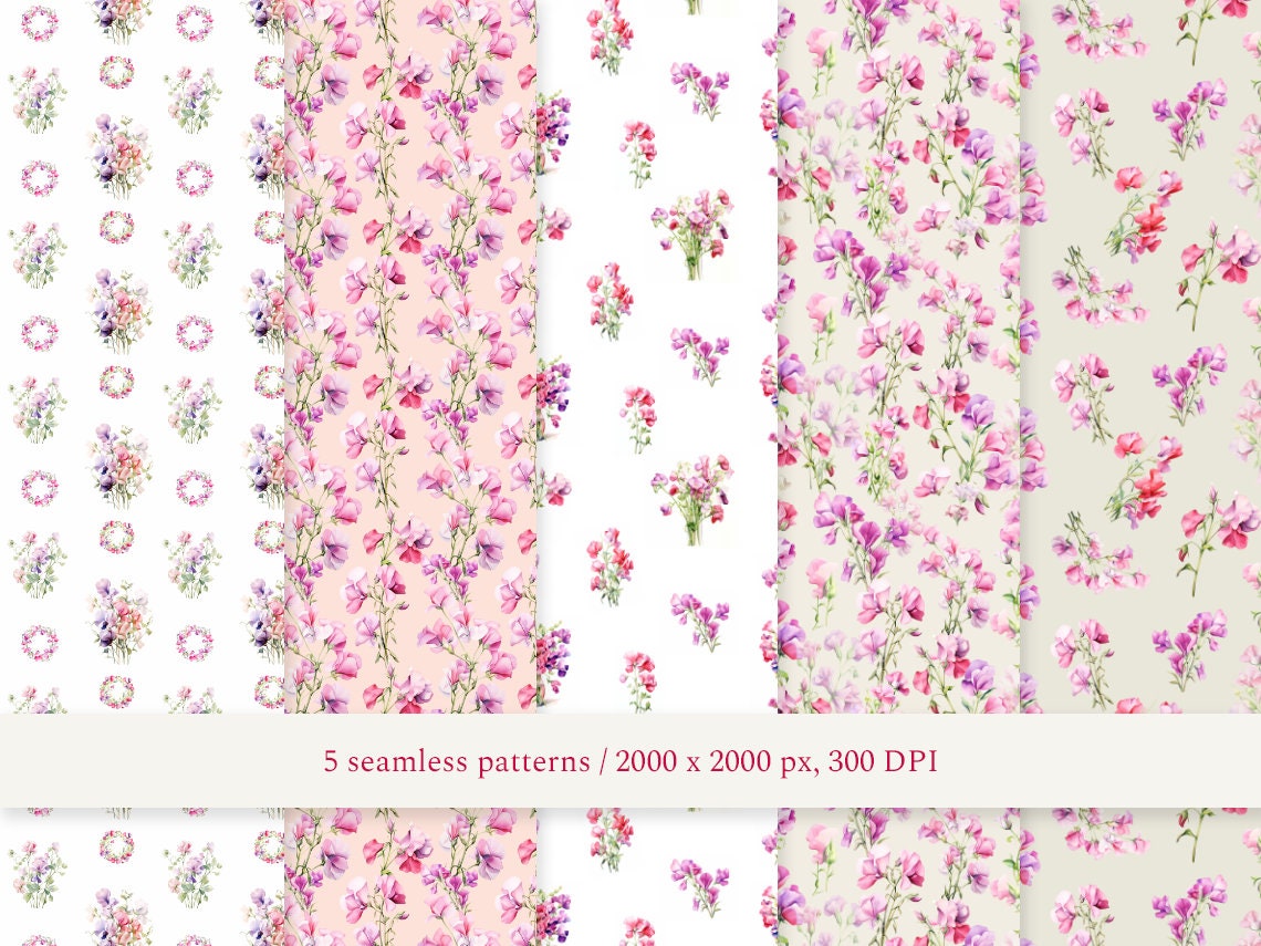 Sweet Peas Pattern, Sweet Pea Png Pattern, Watercolor Delicate Floral ...