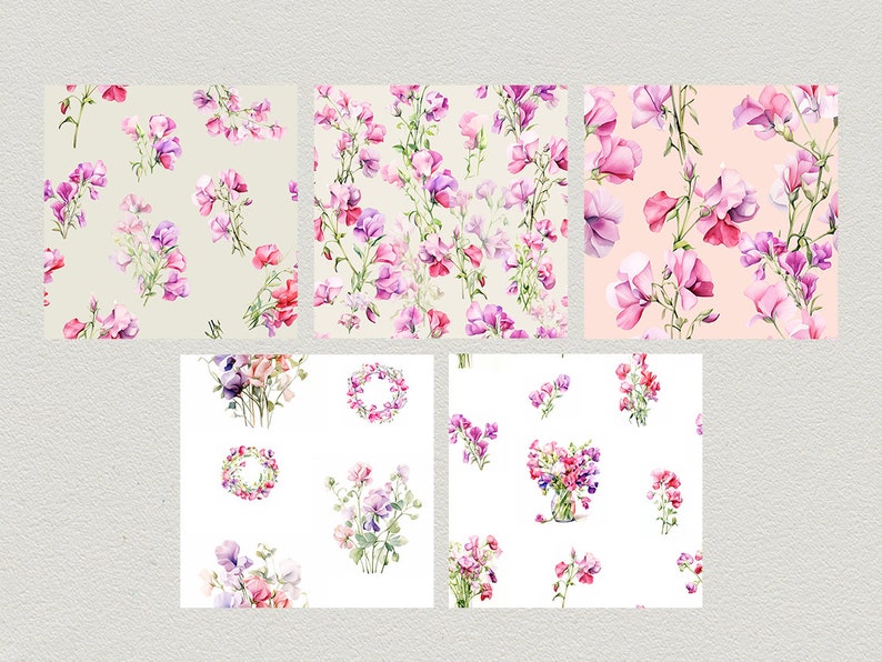 Sweet Peas Pattern, Sweet Pea Png Pattern, Watercolor Delicate Floral ...