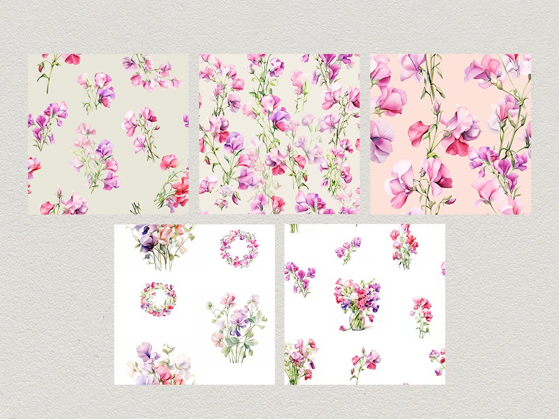 Sweet Peas Pattern, Sweet Pea Png Pattern, Watercolor Delicate Floral ...