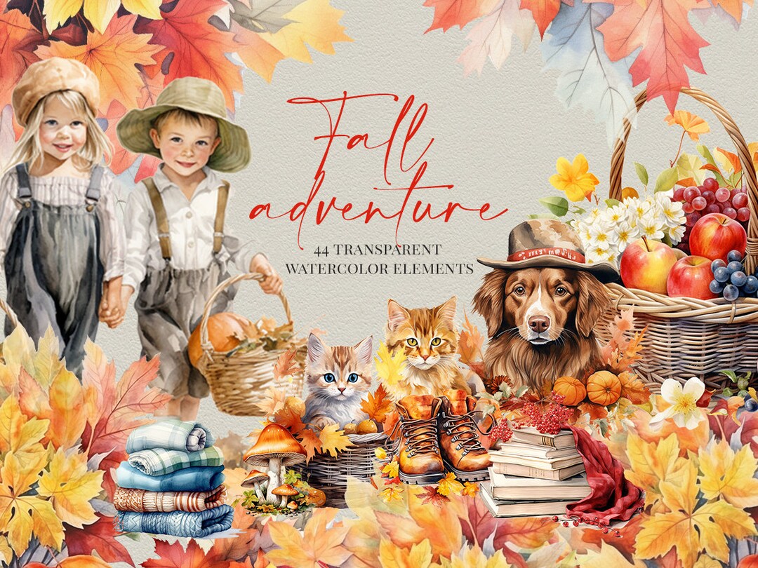 44 Beautiful Fall Adventure Cliparts, Fall Aestethic Clipart, Elements ...