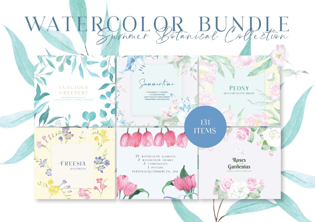 Watercolor Bundle - Digital Clipart - Flowers Bundle - Frame Wreath ...