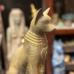 Handcrafted Bastet Cat Statue, Black Basalt Stone Egyptian Goddess ...