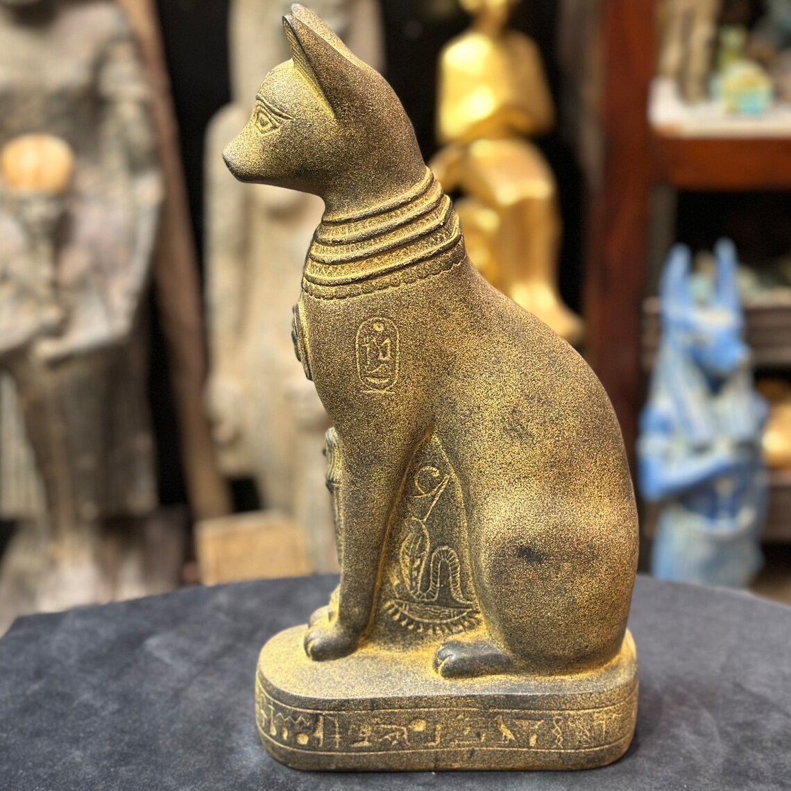 Handcrafted Bastet Cat Statue, Black Basalt Stone Egyptian Goddess ...
