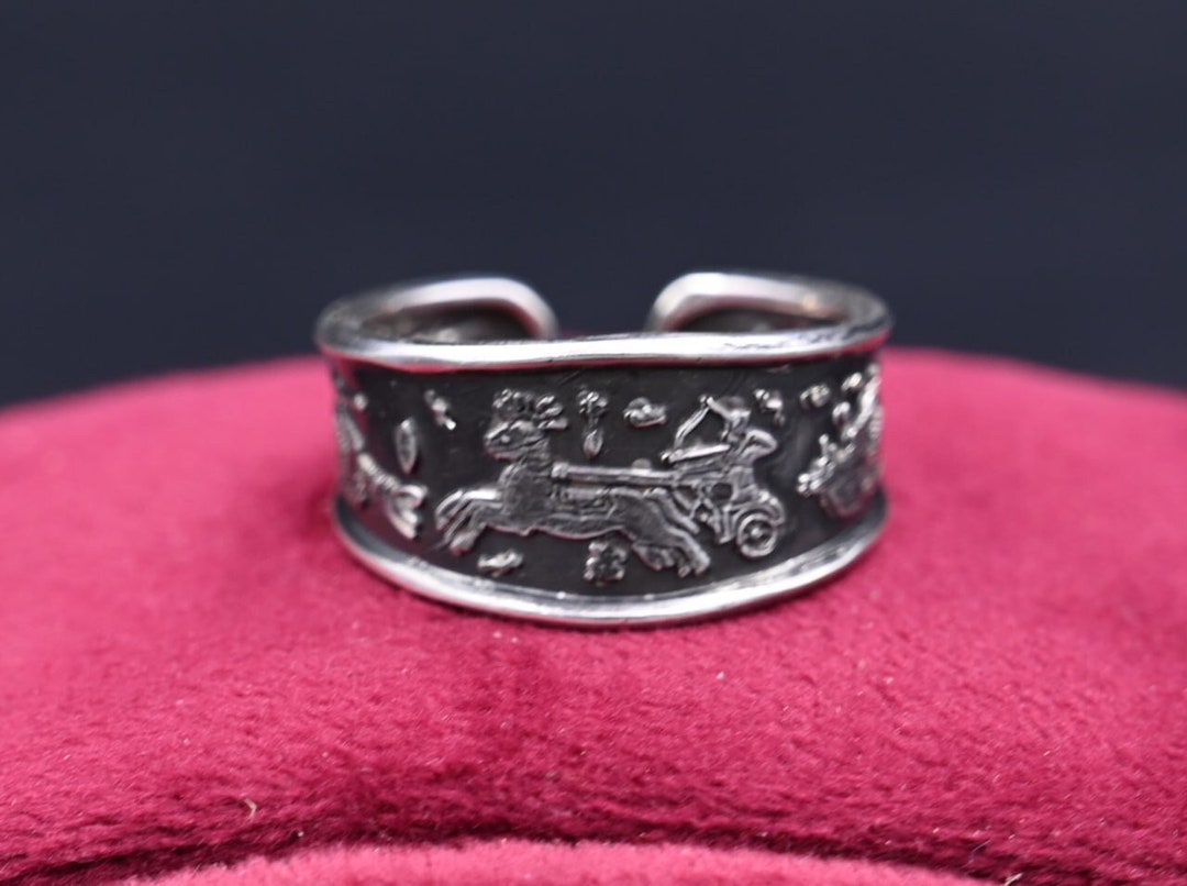 Handcrafted Pure Silver Chariot Ring – Ancient Egyptian Symbol Jewelry ...