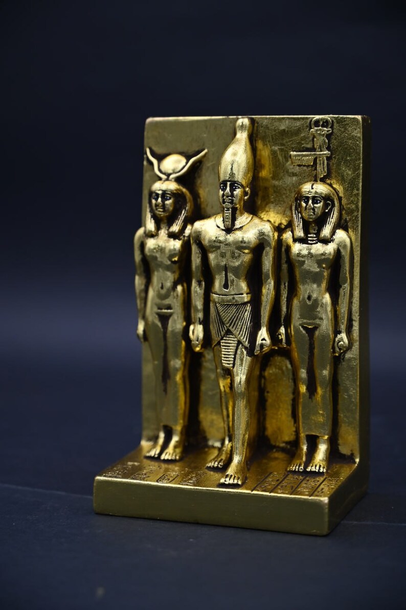 Menkaure Triad Statue – Egyptian Pharaoh, Goddess Hathor, Wife - Gold ...