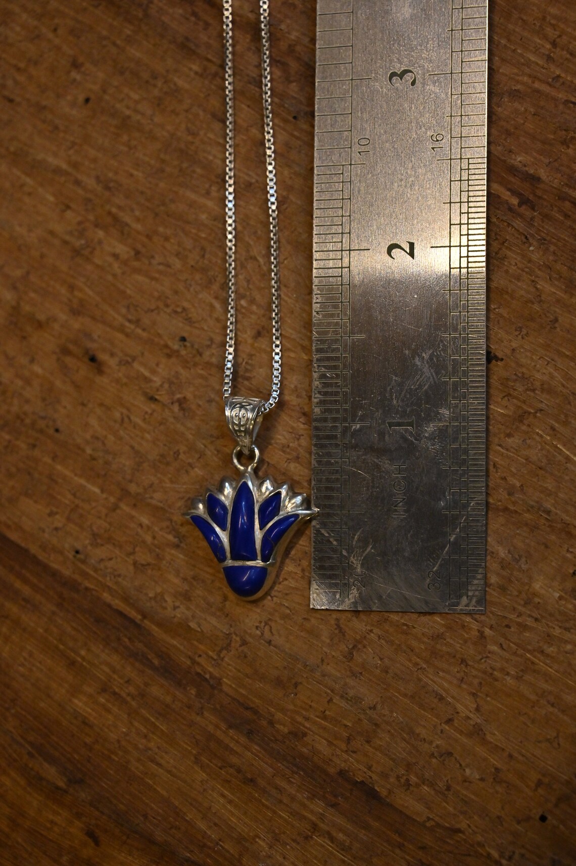Lotus Flower/amulet-necklace-silver Inlaid With Lapis Lazuli - Etsy