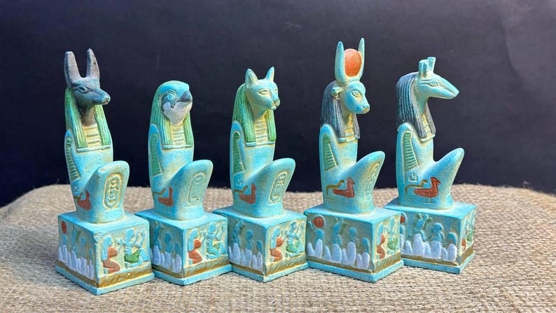 Egyptian Mythology God Statue Collection, Anubis, Bastet, Hathor, Horus ...