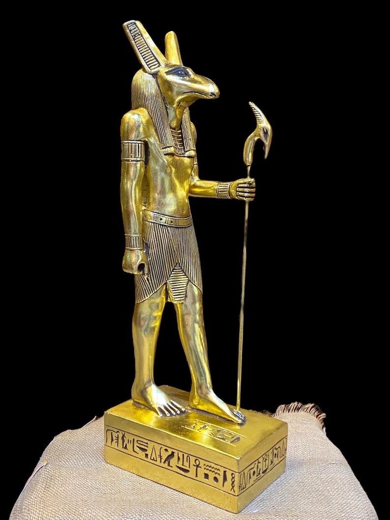 Handcrafted God Seth Statue, Egyptian Mythology Replica, Basalt & Gold ...
