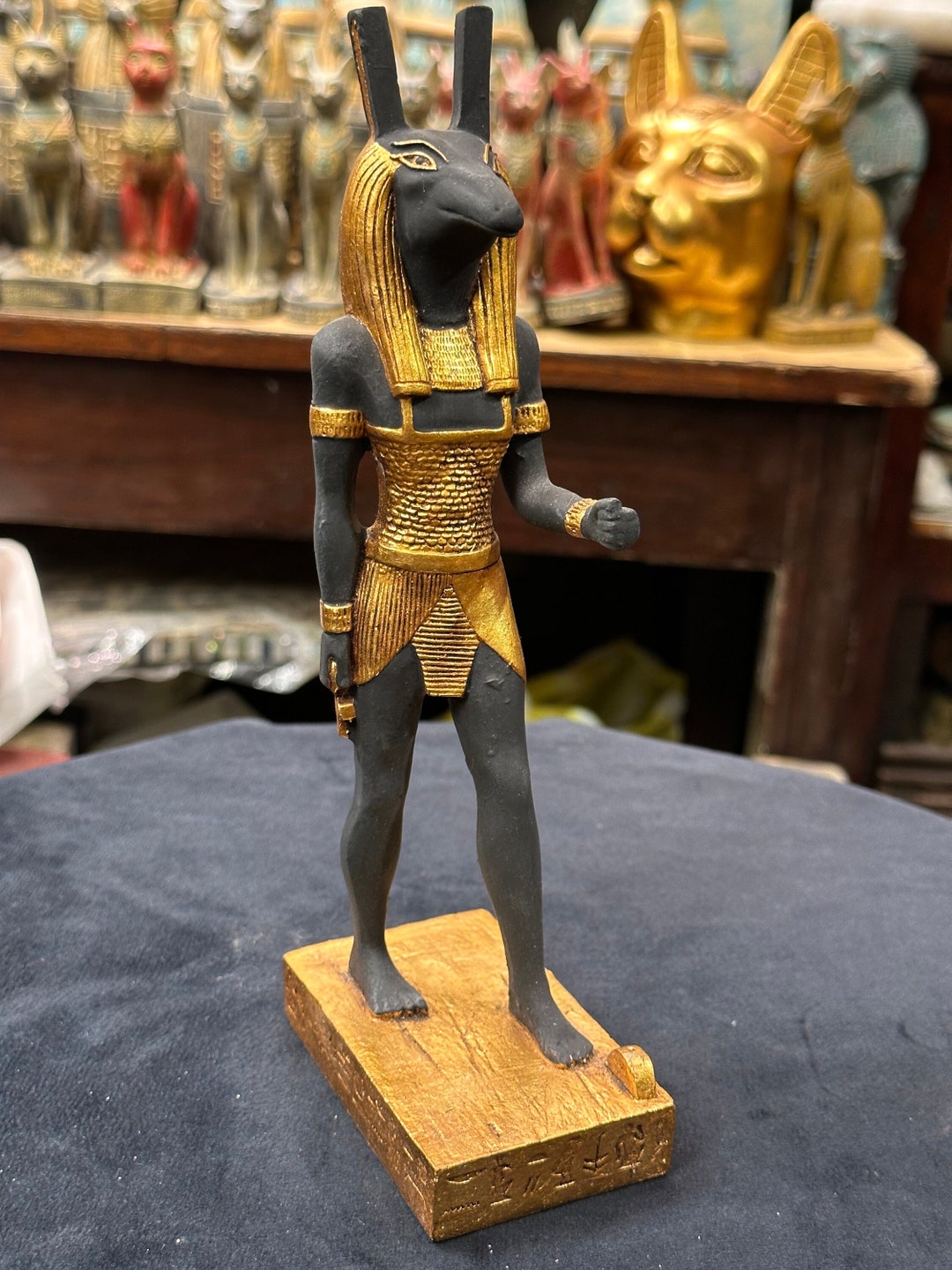God Set-amazing Black & Gold Statue of the Egyptian God Set Handcrafted ...