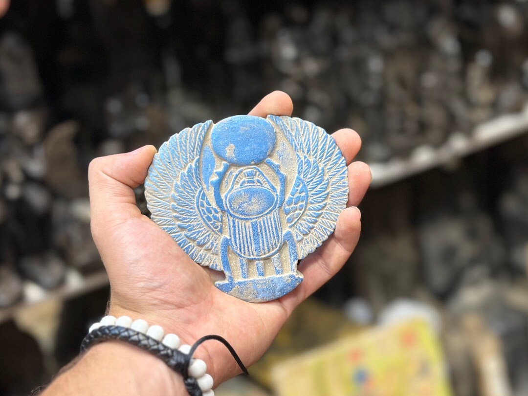 Blue Winged Scarab Statue: Egyptian Good Luck Symbol - Etsy