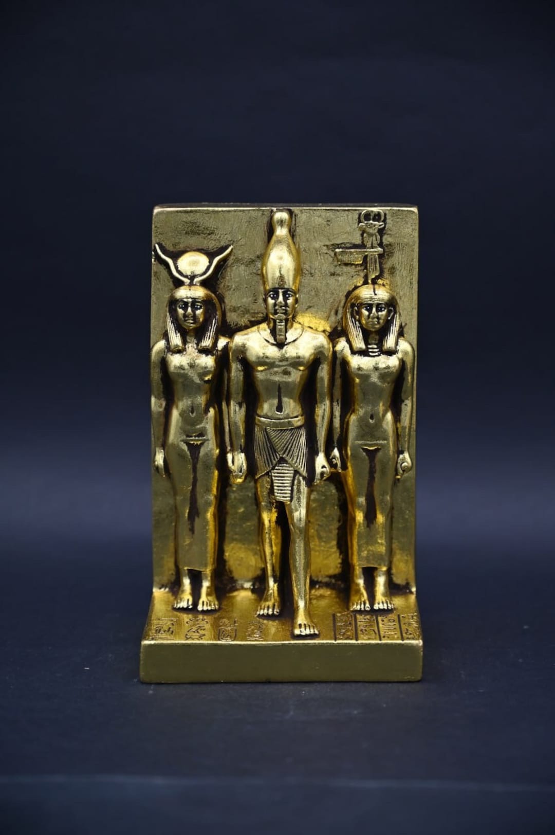 Menkaure Triad Statue – Egyptian Pharaoh, Goddess Hathor, Wife - Gold ...