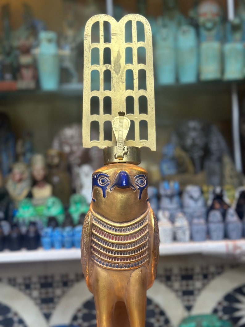 Horus Statue: Egyptian God of Protection, Gold Leaf Stone Sculpture - Etsy