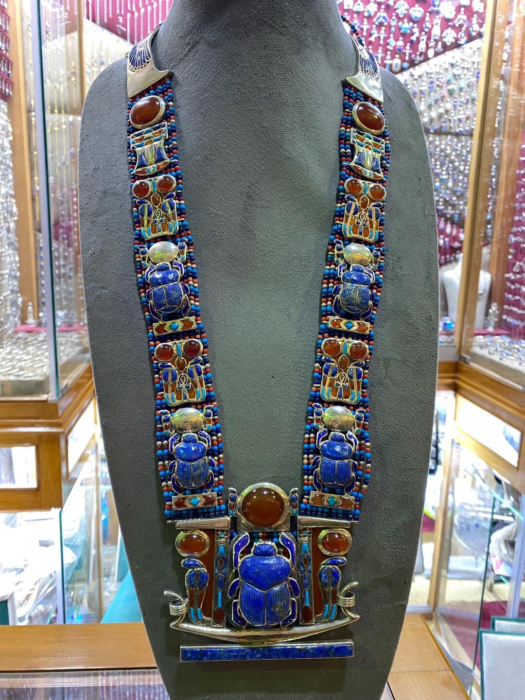 Sterling Silver King Tut Necklace: Lapis Lazuli, Carnelian, Scarab ...