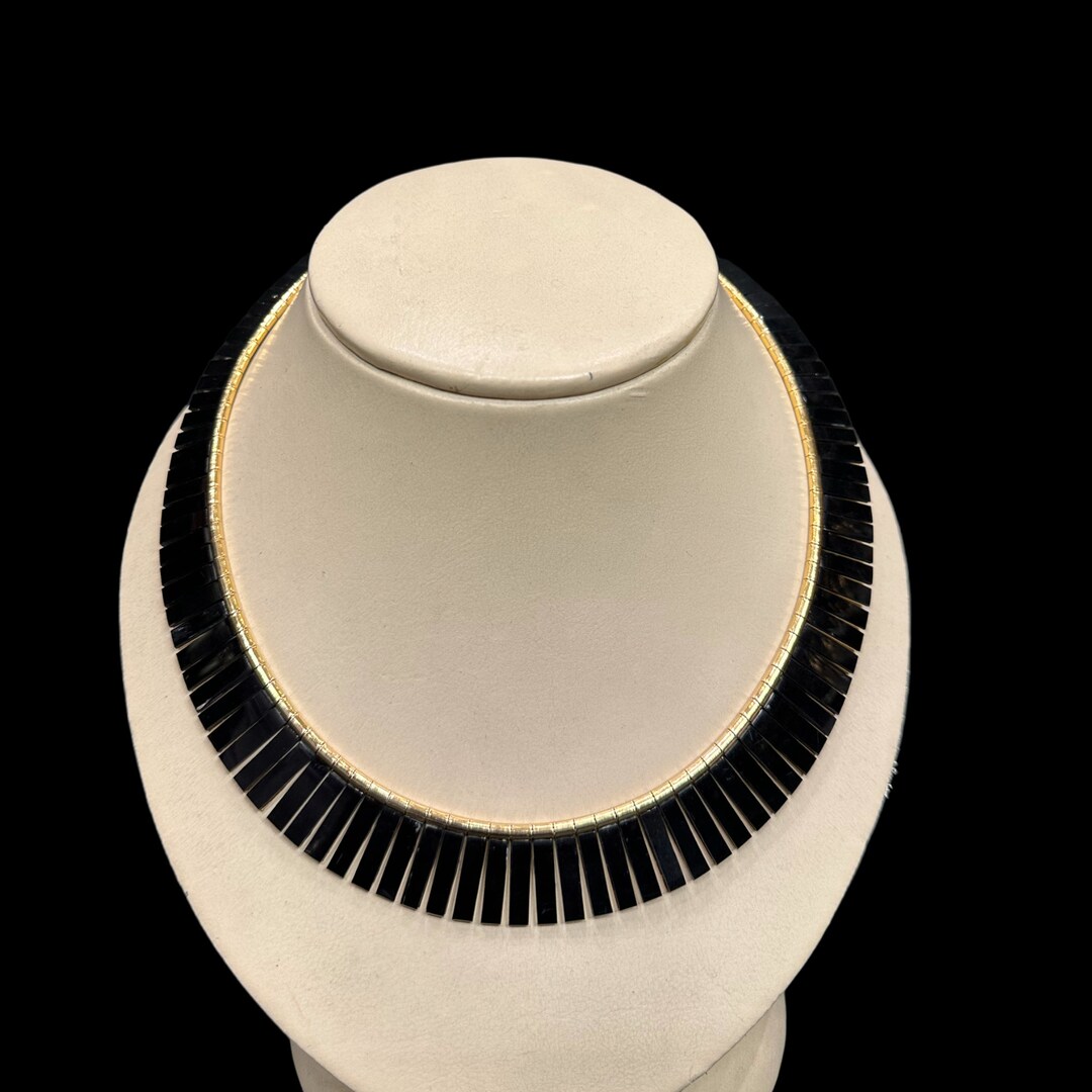 Pretty Egyptian Necklace -brass Coated by Gold Inlaid With Black Onixe ...