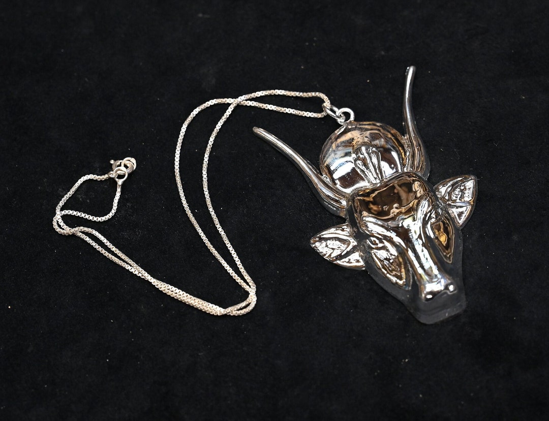 Sterling Silver Hathor Cow Head Pendant Necklace, Egyptian Amulet ...