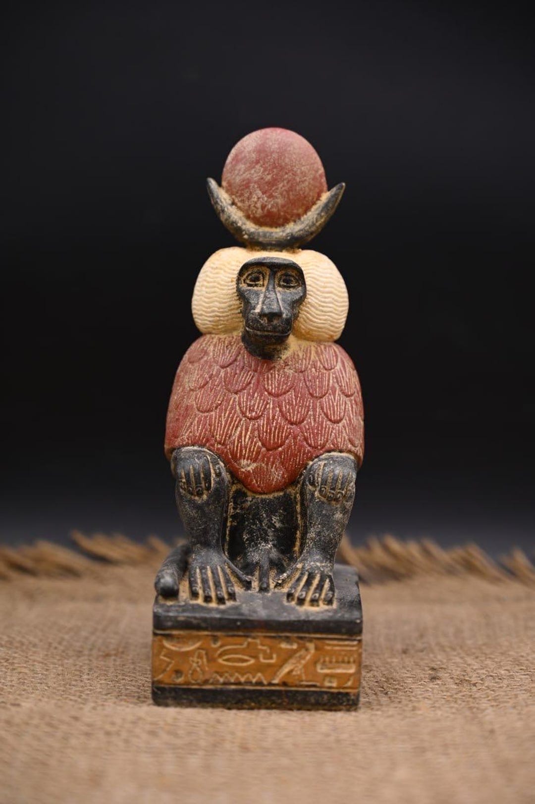 Thoth Baboon Statue Egyptian Hand Made and Hand Painted Stone Sculpture ...