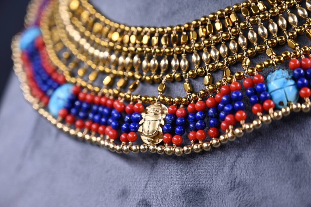 18 Karat Gold Cleopatra Pectoral Necklace, Made in Egypt, Replica ...