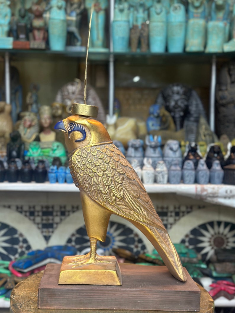 Horus Statue: Egyptian God of Protection, Gold Leaf Stone Sculpture - Etsy